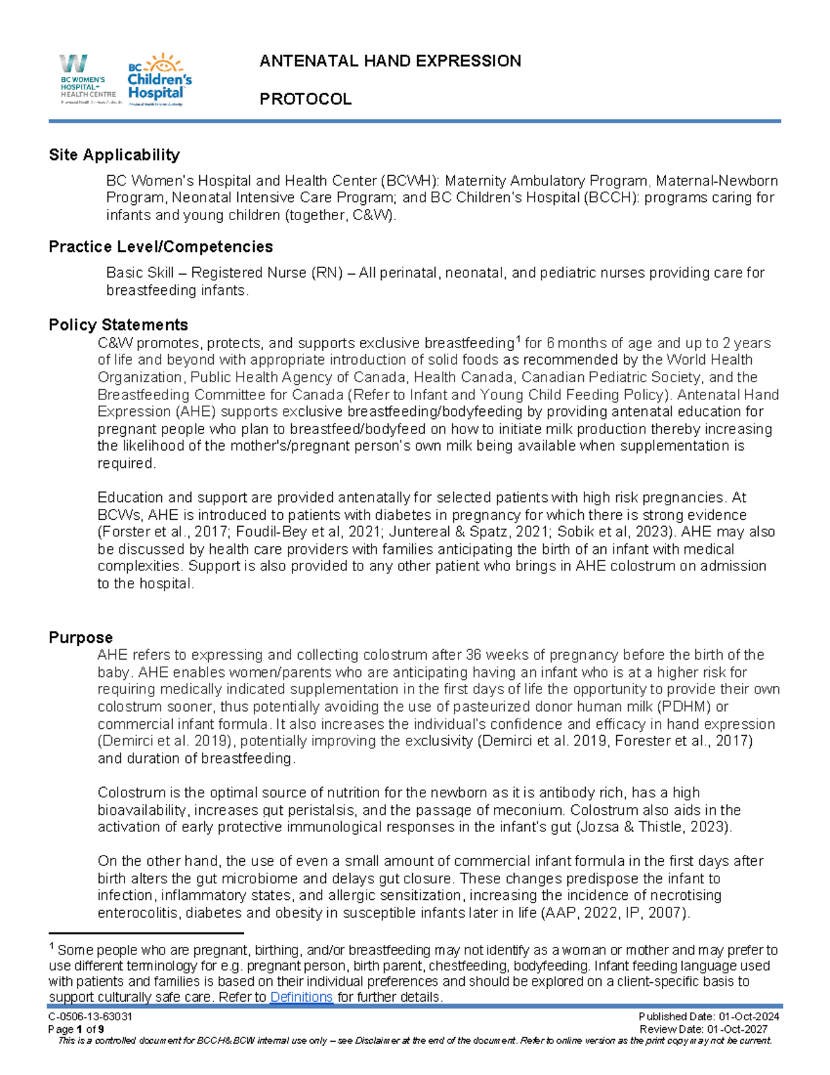 Antenatal Hand Expression Protocol for Maternity Care (C-0506-13-63031 ...