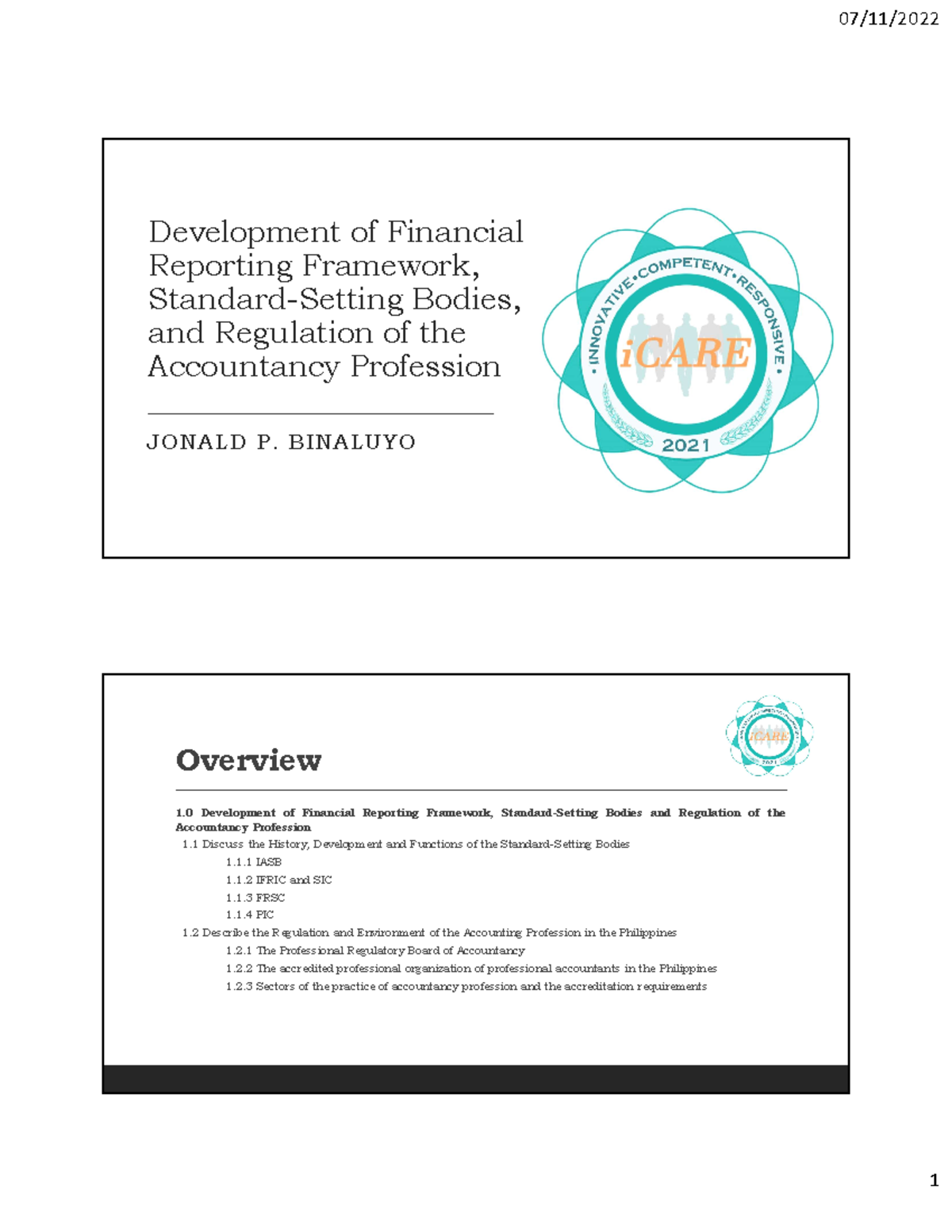 FAR05-01b - Week 1: Financial Reporting Framework & Standards Overview - Studocu