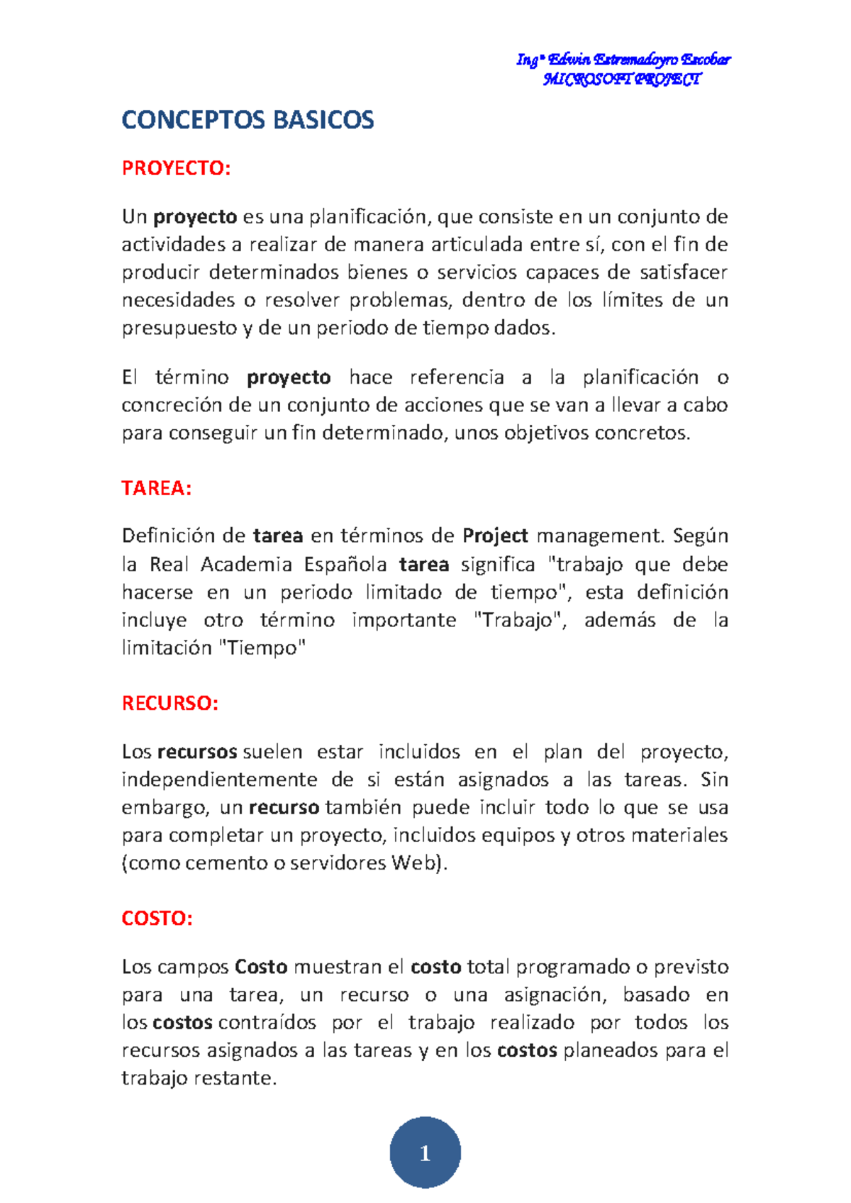 Conceptos Básicos y Manejo de Tareas en MS Project (Curso 1) - Studocu