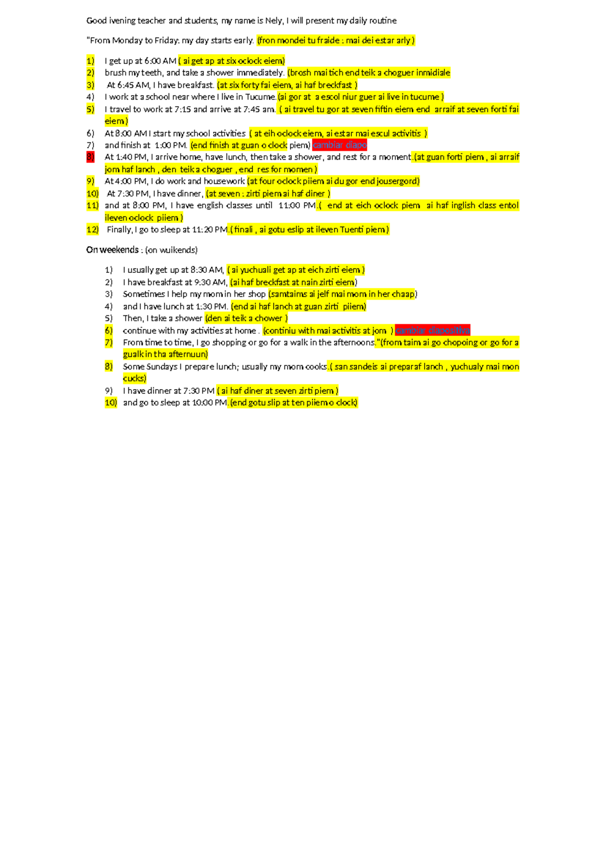 Daily Routine Presentation: My Day from Mon-Fri (ENG 101) - Studocu
