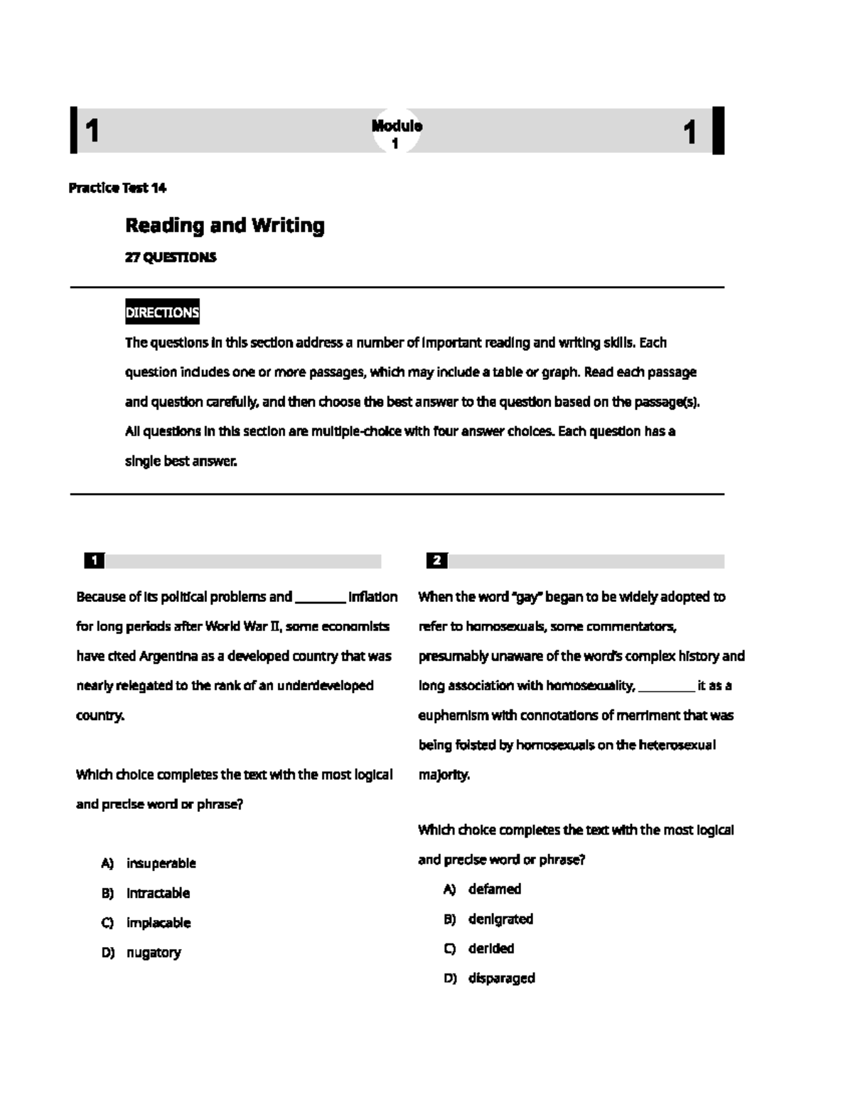 Practice Test 14: Reading and Writing Skills Assessment - Studocu