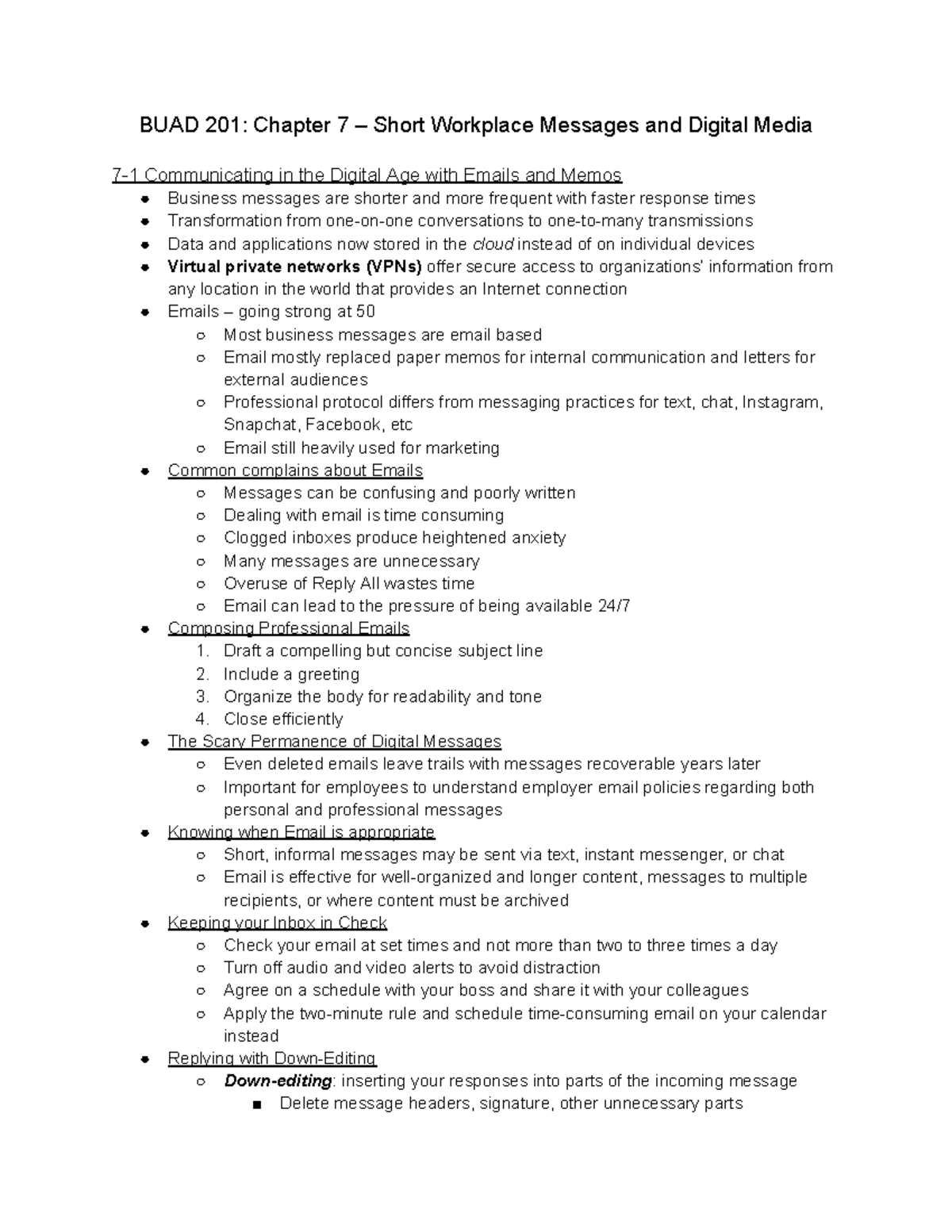 BUAD 201 Chapter 7 - Lecture notes on Short Workplace Messages and ...