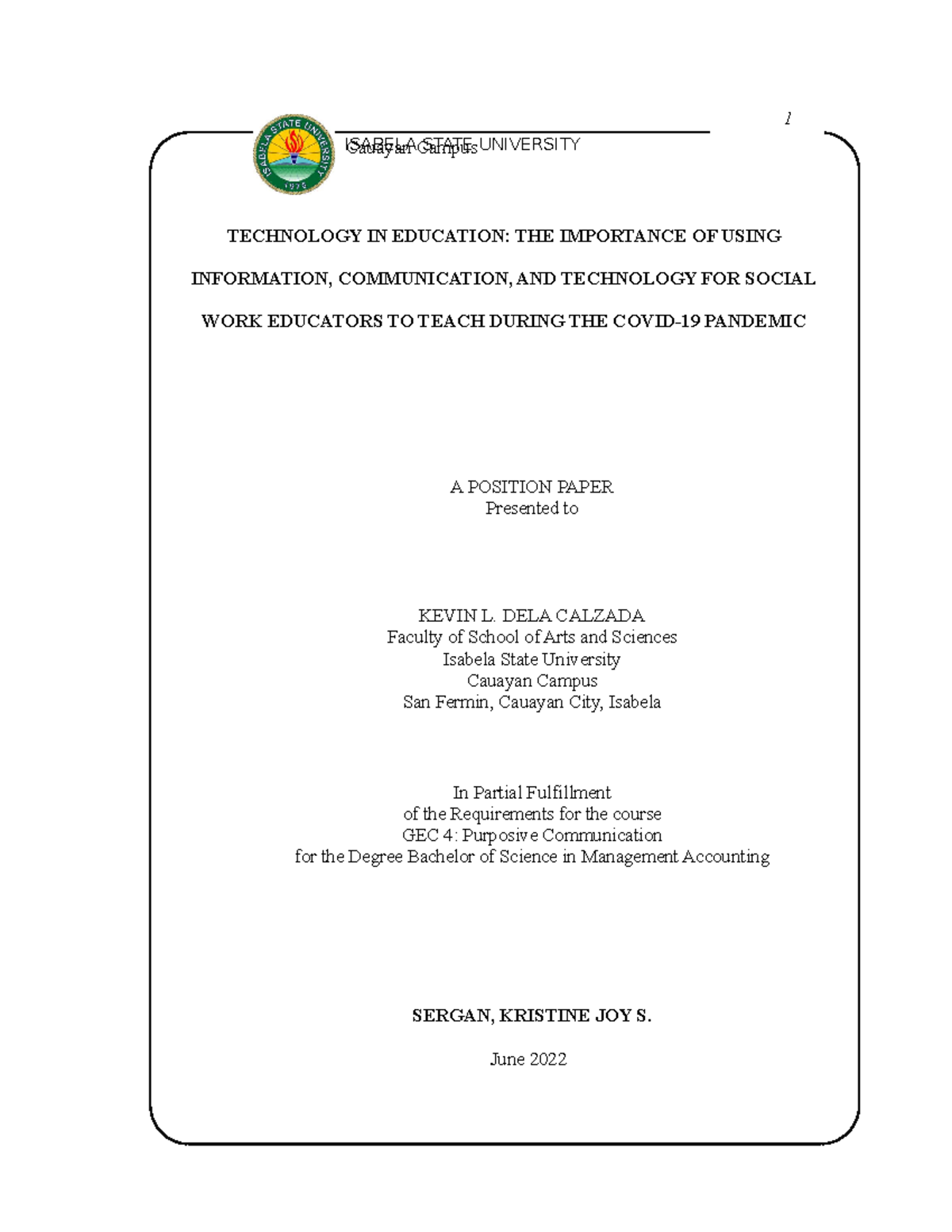 GEC 4: Position Paper on ICT in Social Work Education During COVID-19 ...