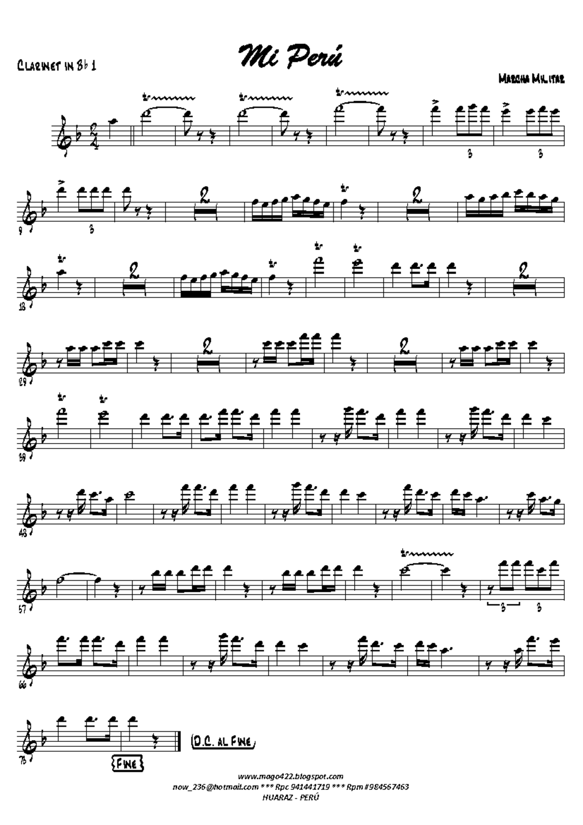 Mi Perú Marcha Militar for Clarinet, Sax, Trumpet, and More - Studocu