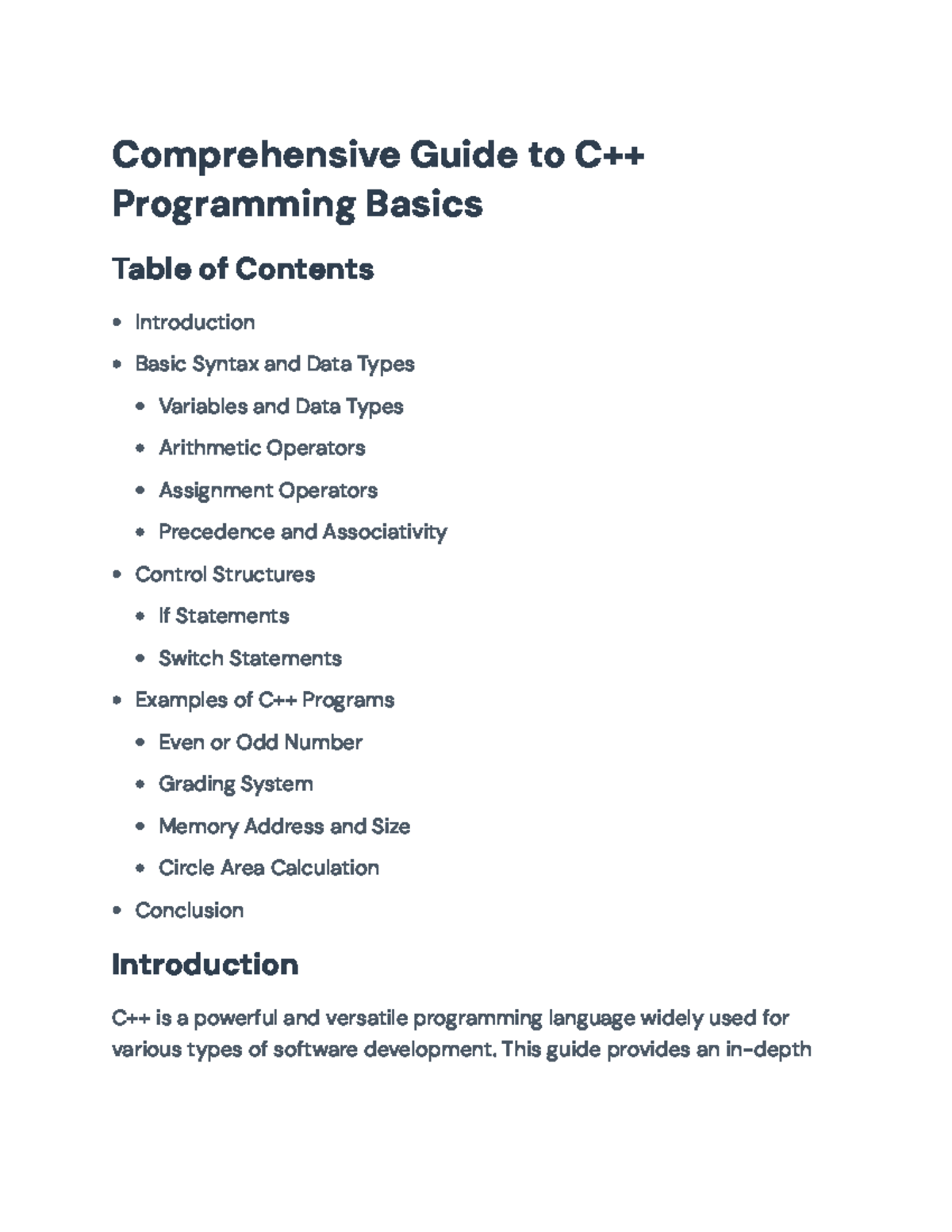 Comprehensive C++ Programming Guide - Fundamentals and Examples ...