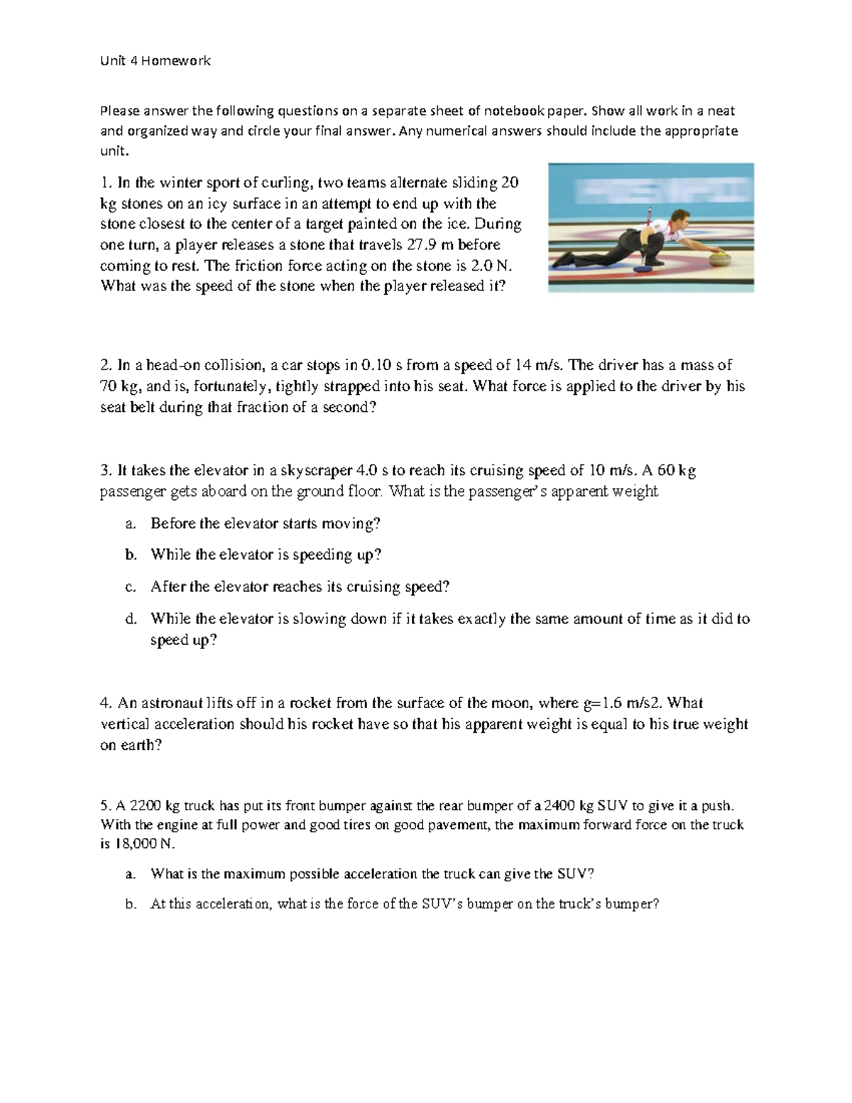 Unit 4 Homework - Physics Problems and Solutions - Studocu