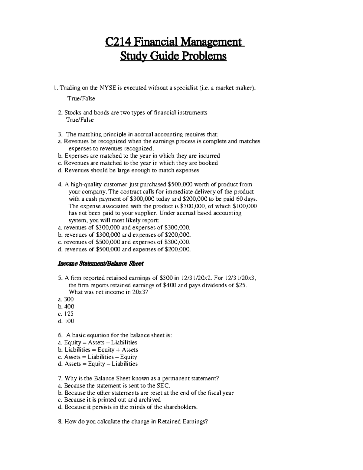 C214 Practice Questions - C214 Financial Management Study Guide ...