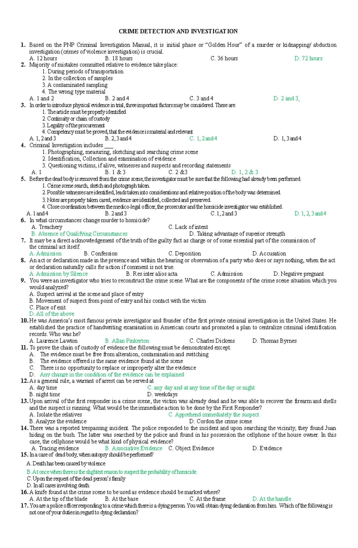 CDI investigation reviewer - REVIEW QUESTIONS IN CRIME DETECTION ...