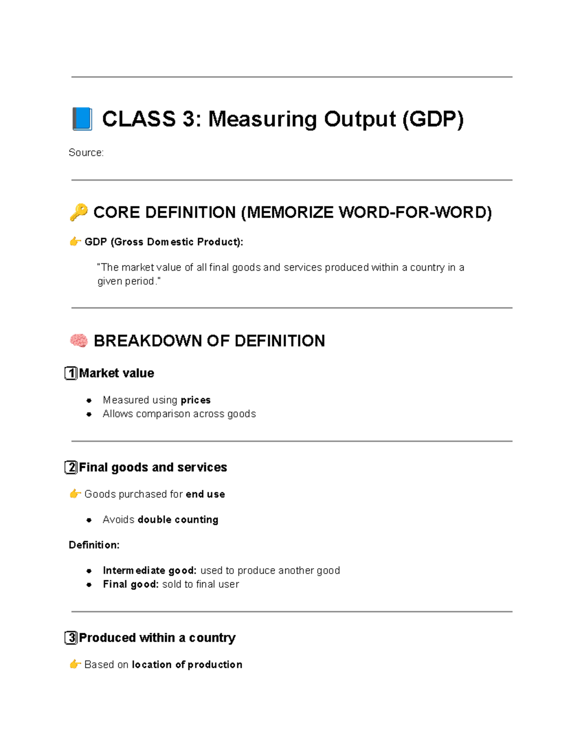 EC140: Full Final Exam Notes on GDP, Economic Growth, and Inflation ...