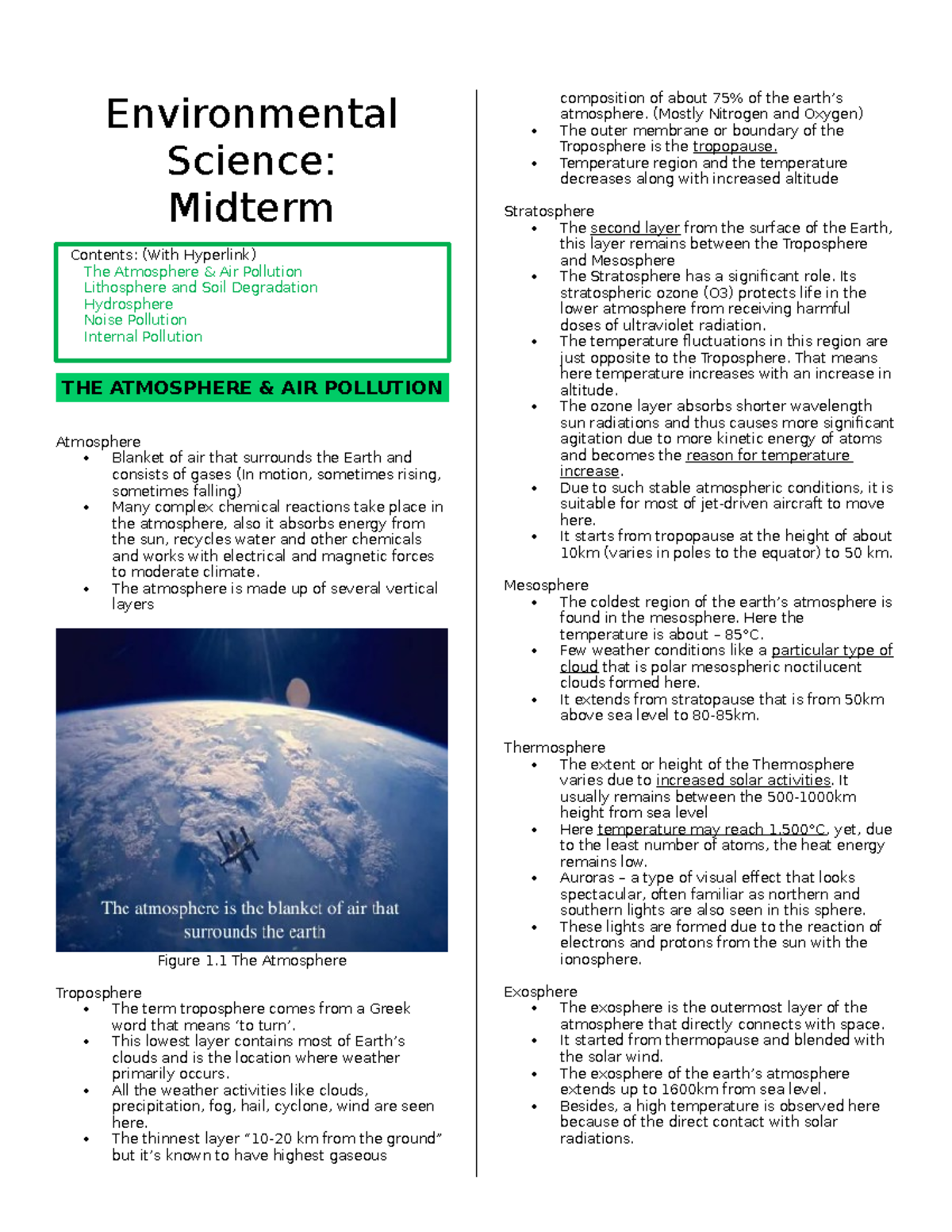 Environmental Science: Midterm Exam Study Guide - Studocu