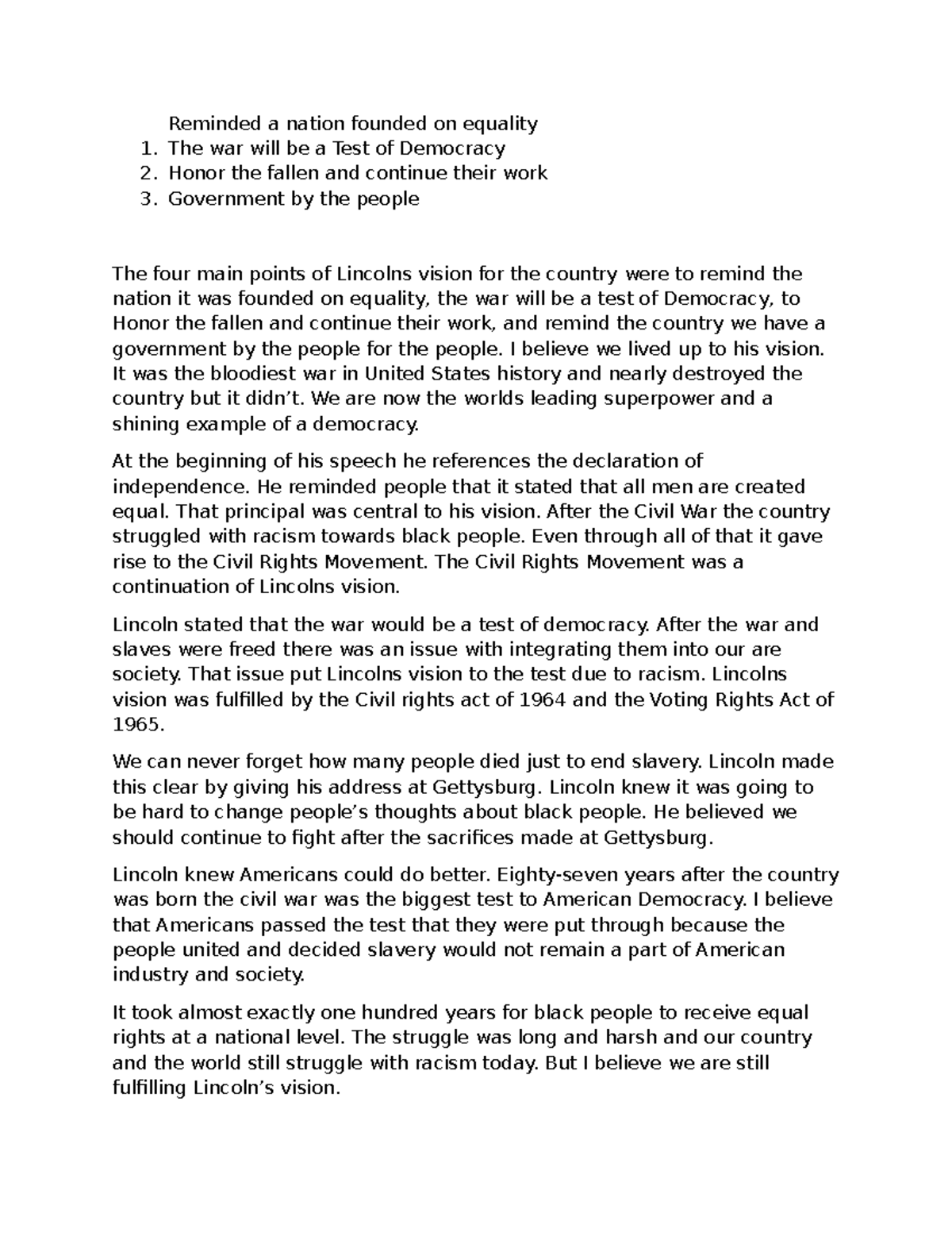 Lincoln's Vision of Equality: The Gettysburg Address Analysis - Studocu