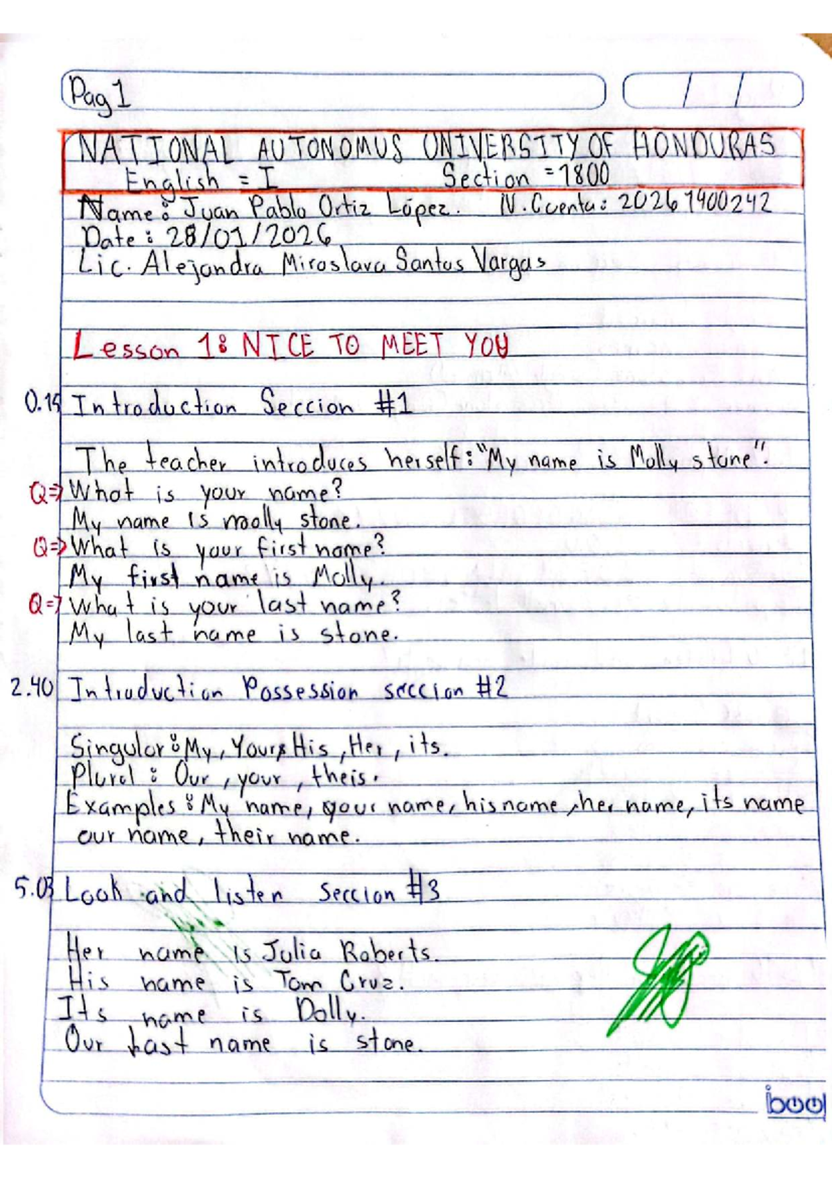 English I Lesson 1: Nice to Meet You - Ortiz Juan U1T1a1 Notes - Studocu