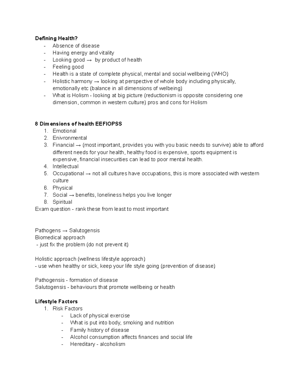 Kin2000 - Holistic Health and Wellness Notes - Studocu