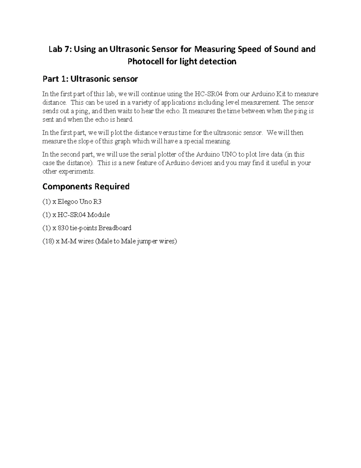 EET-126 Lab 7: Ultrasonic Sensor & Photocell Experiments Guide - Studocu