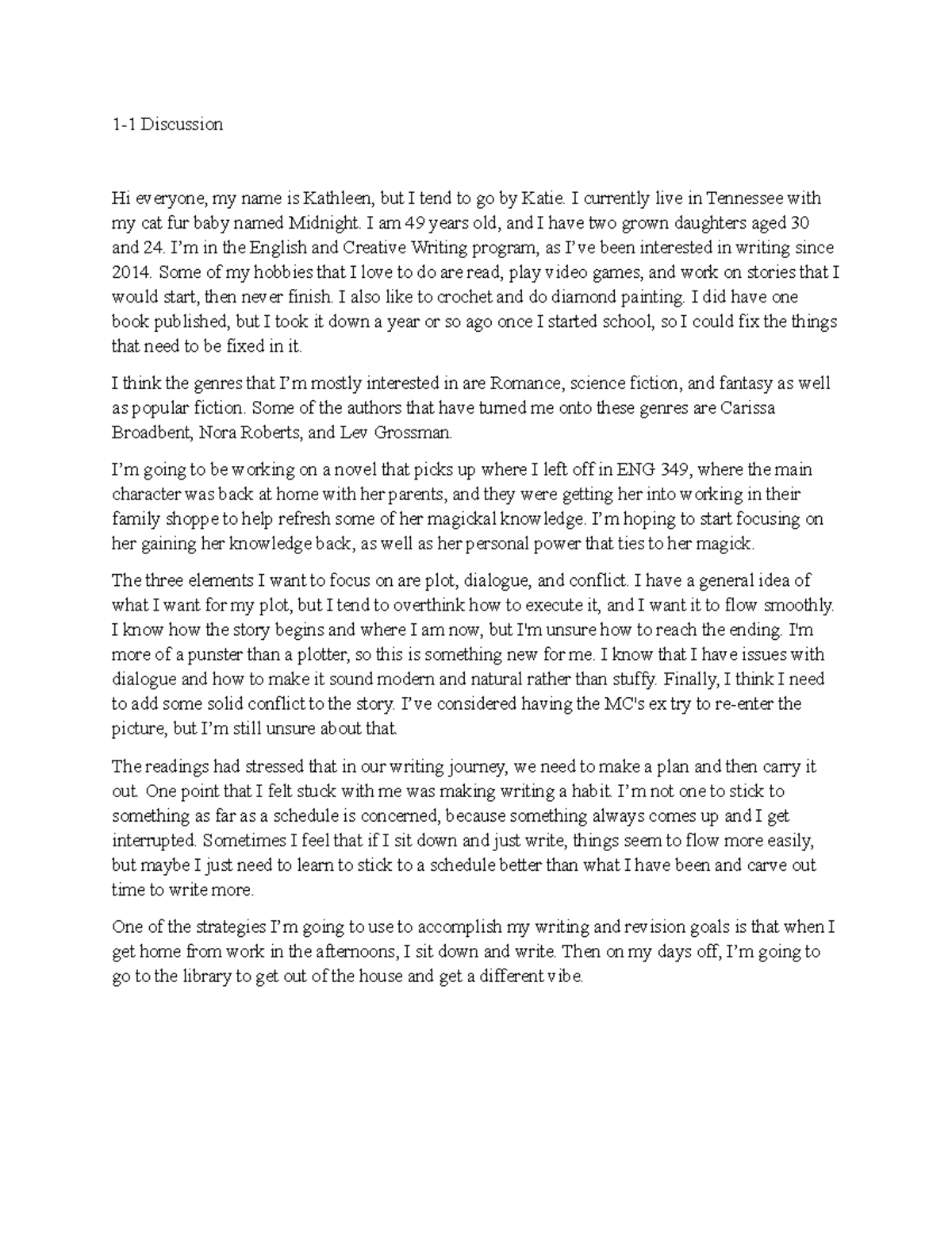 ENG 349: Writing Journey and Novel Development Discussion - Studocu