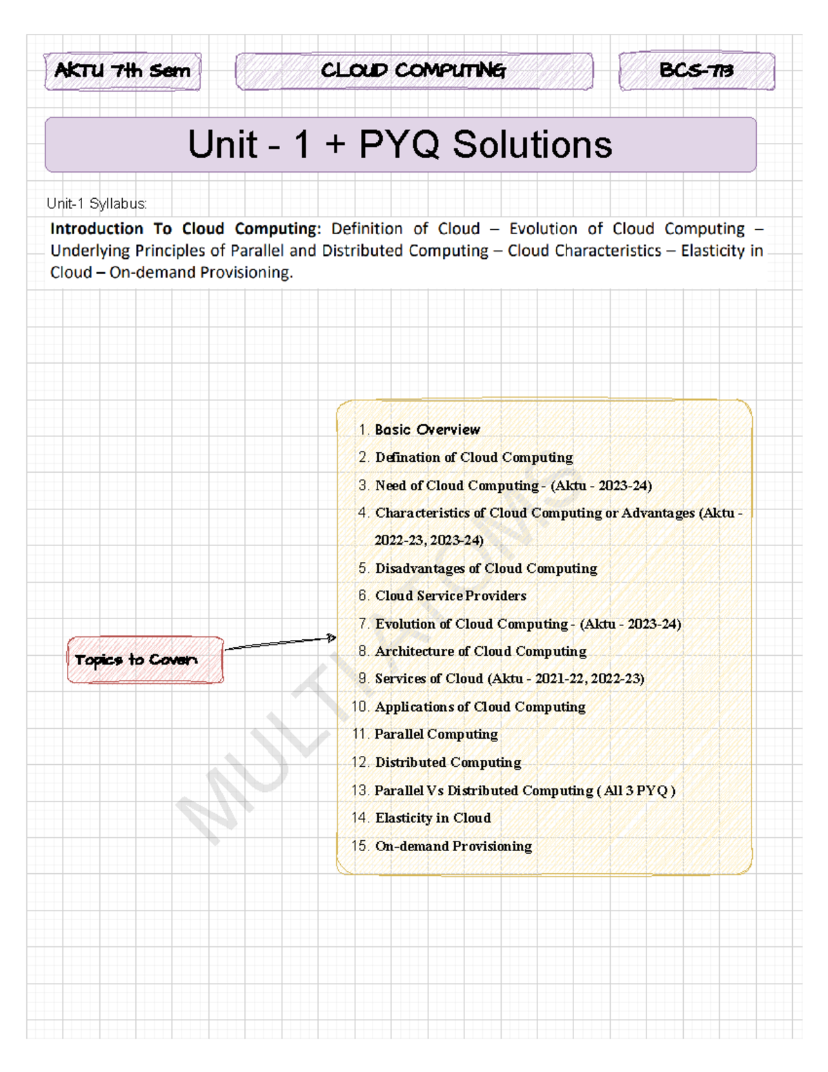 AKTU 7th Sem CLOUD COMPUTING Unit 1 PYQ Solutions and Overview - Studocu