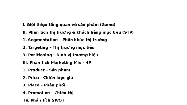 Phần nội dung Game Alpha 9 - I. Giới thiệu tổng quan về sản phẩm (Game ...