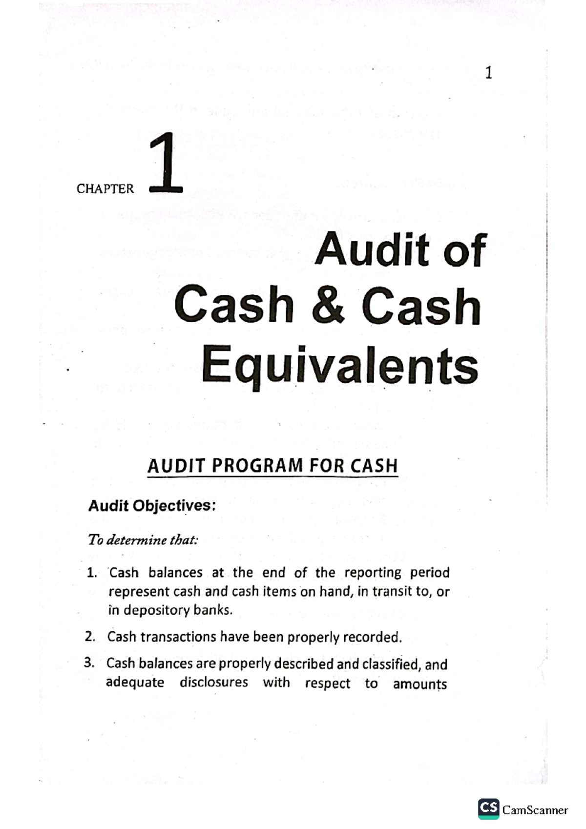 CH1 CPA Exam Audit of Cash and Cash Equivalents Overview - Studocu
