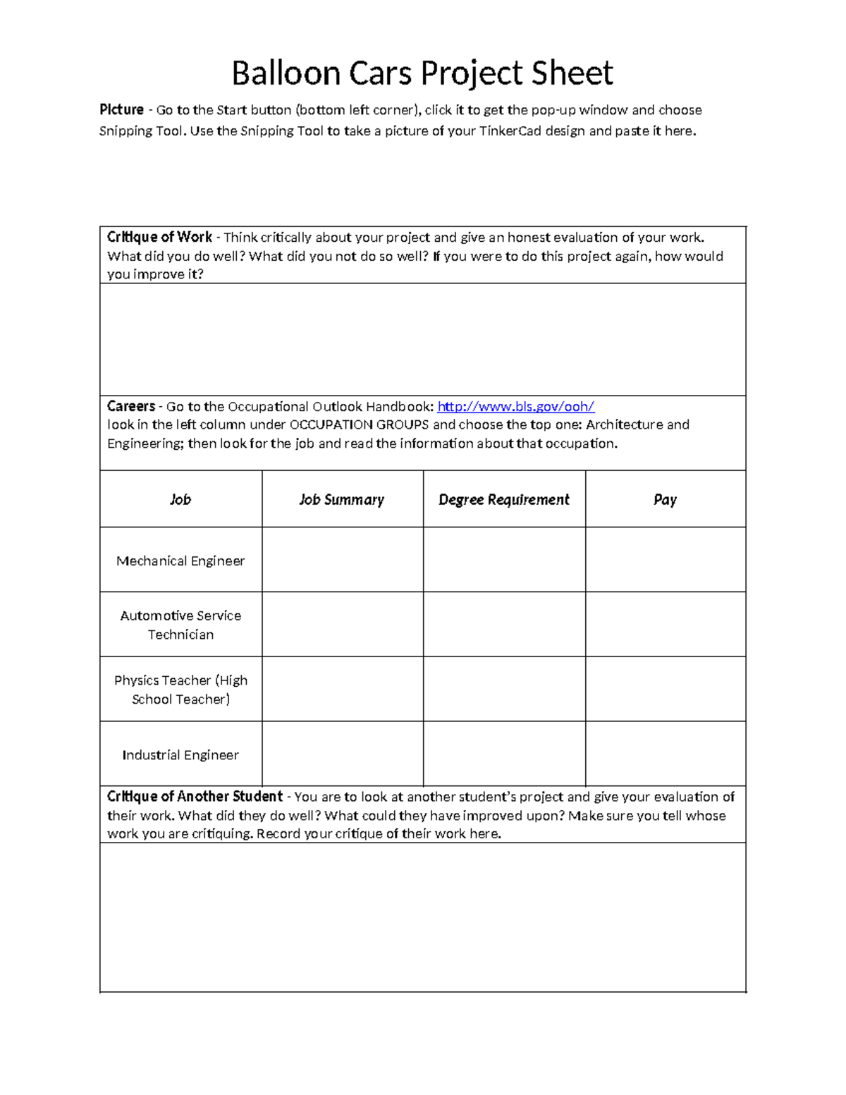 Balloon Car Project Sheet - Balloon Cars Project Sheet Picture - Go to ...