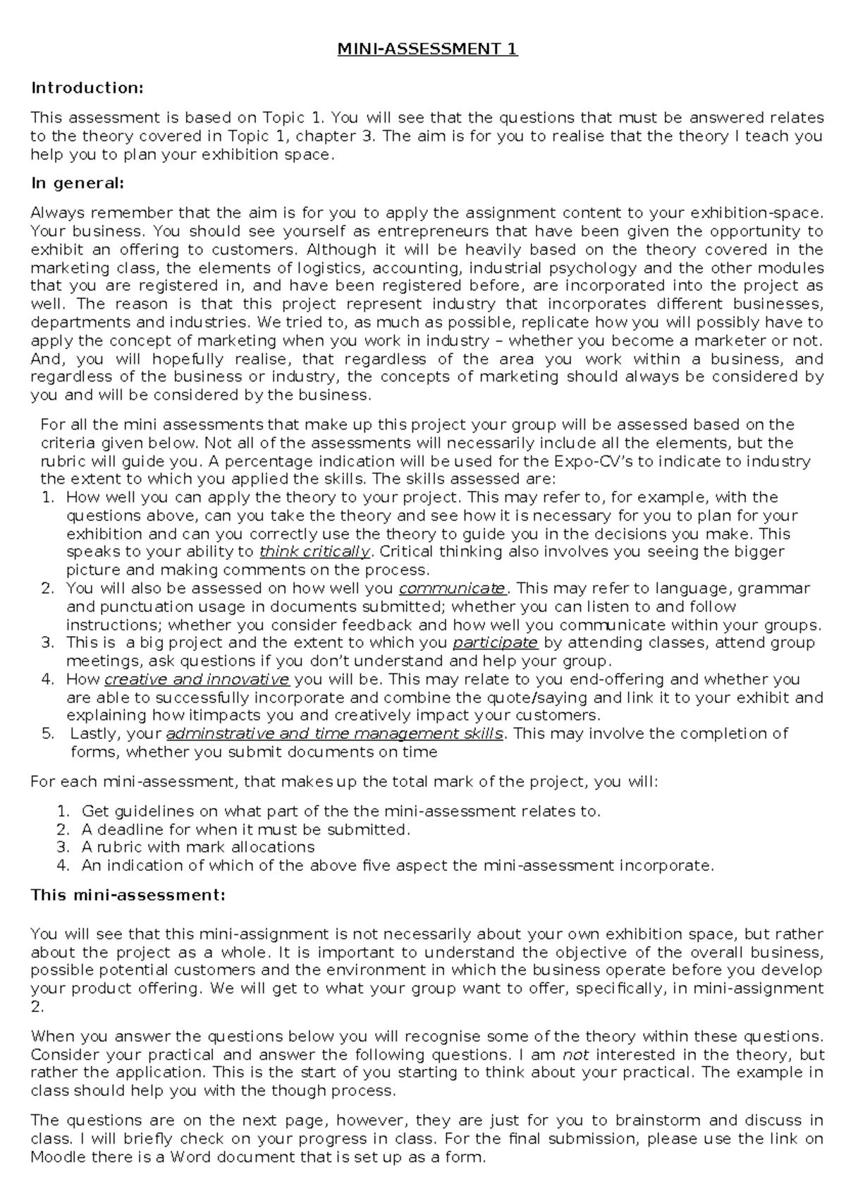Mini Assessment 1 - BMN311 - MINI-ASSESSMENT 1 Introduction: This ...