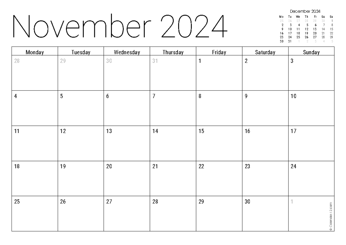 November 2024 - October 2025 Calendar Overview - Studocu