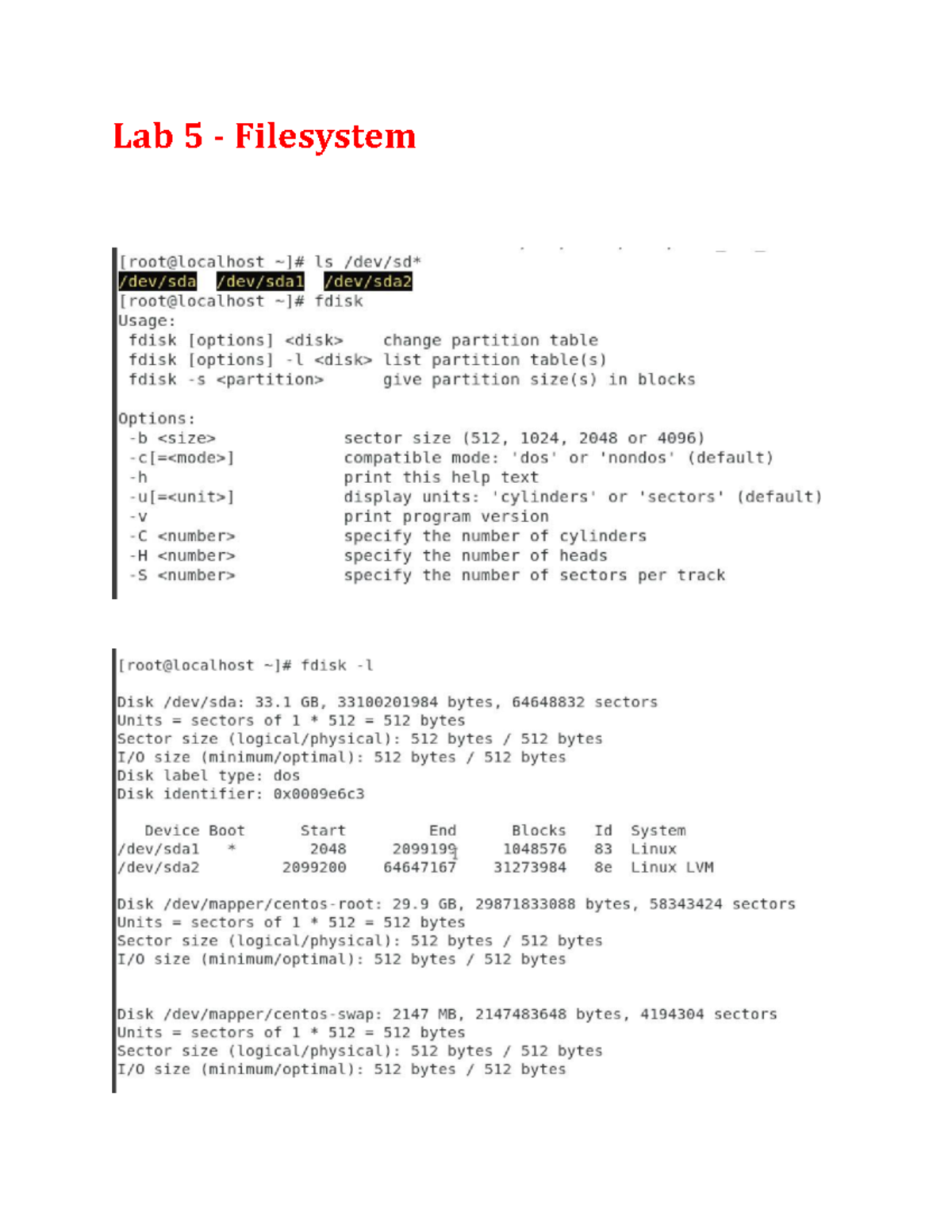 LAB5 - Filesystem Management with fdisk Commands - Studocu