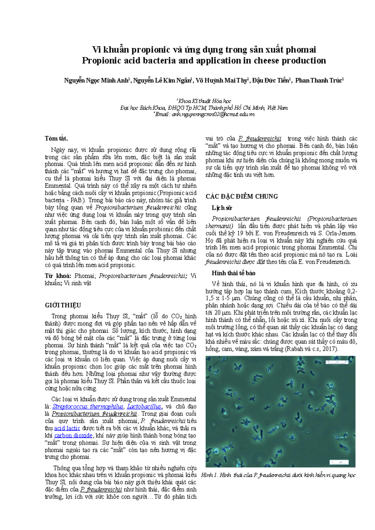 Propionic acid bacteria and application in cheese production - Vi khuẩn ...