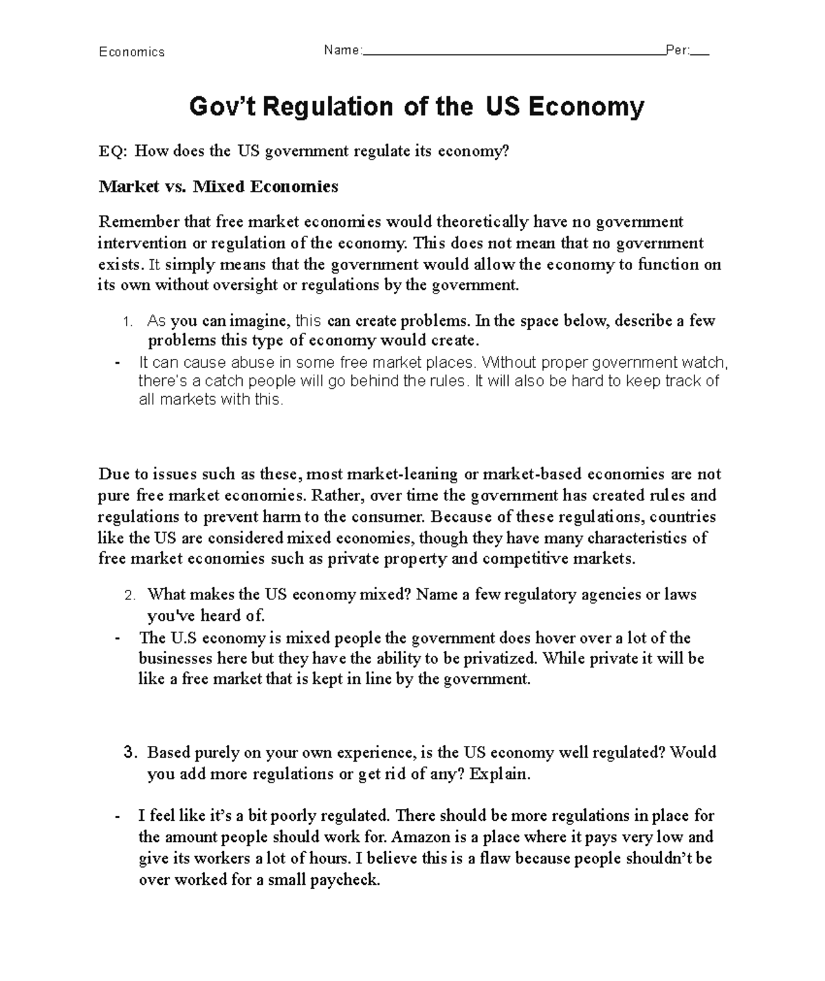 Govt Regulation of the US Economy - Economics Notes (ECO101) - Studocu