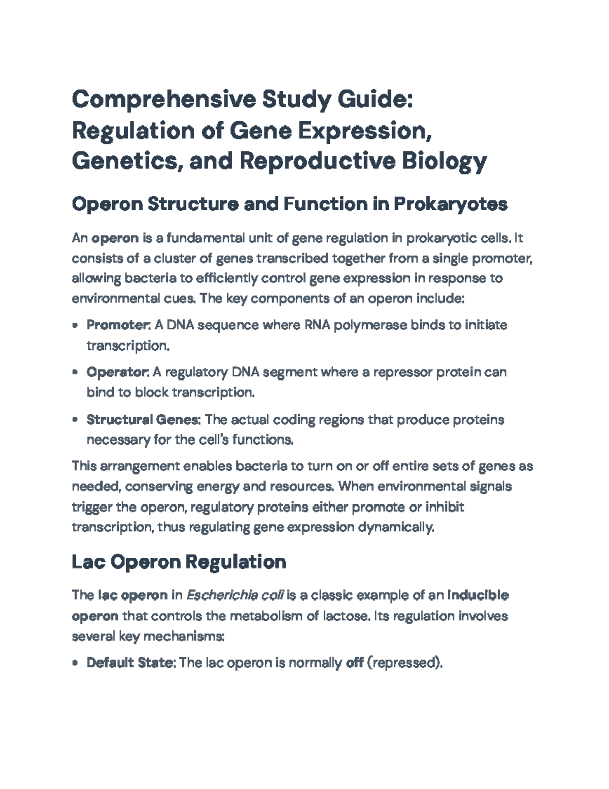 Comprehensive Study Guide: Gene Regulation & Reproductive Biology (BIO ...
