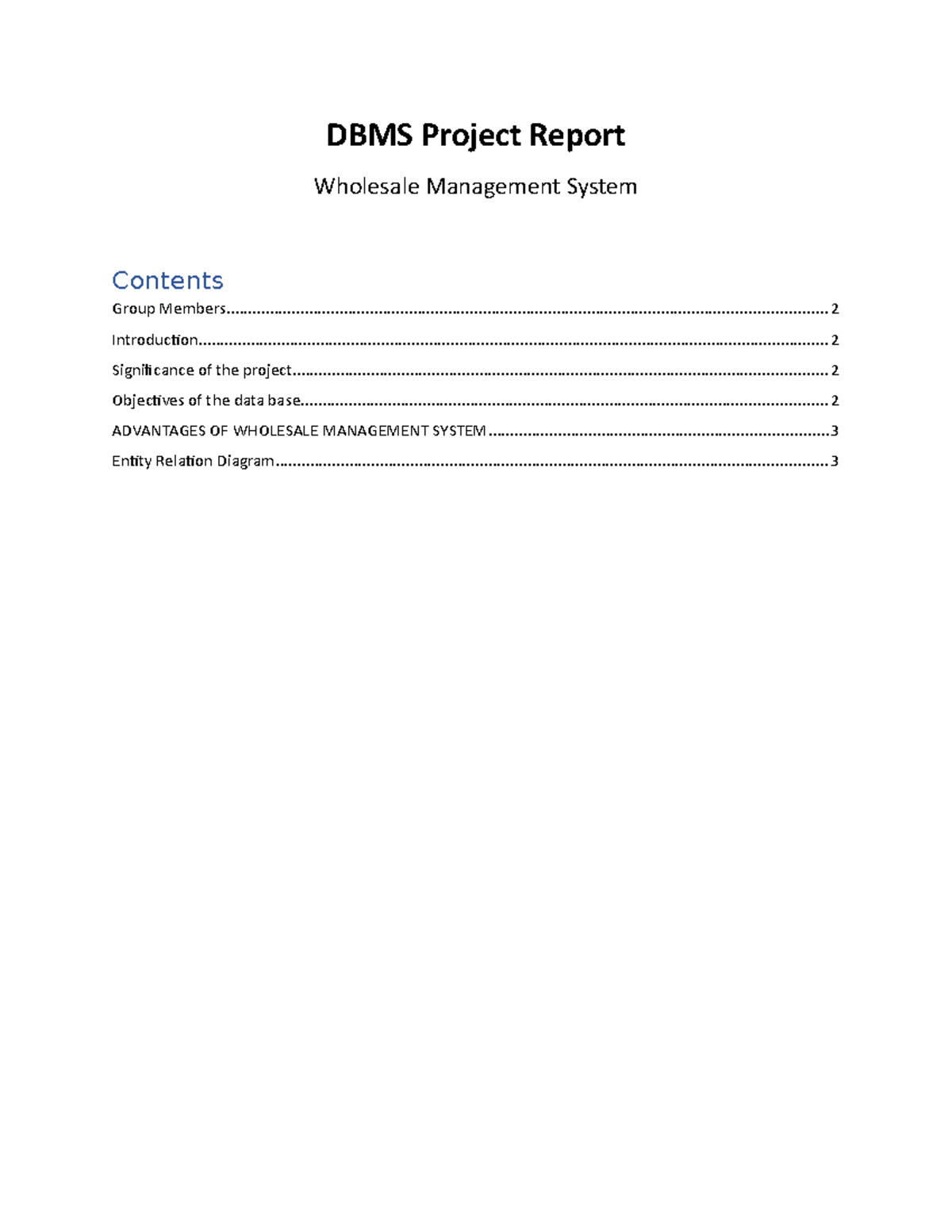 DBMS Project Report: Wholesale Management System Overview and Benefits ...