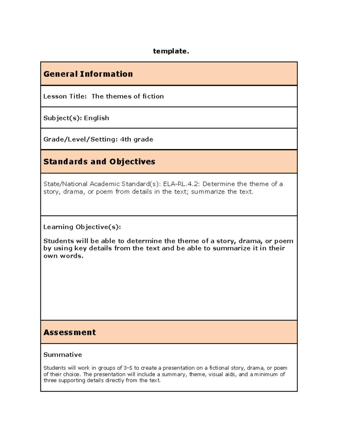 English 4th Grade Lesson: Themes of Fiction Overview - Studocu