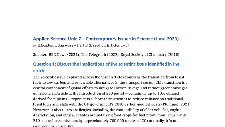 Applied Science Unit 7: Contemporary Issues in Science - Full Answers ...