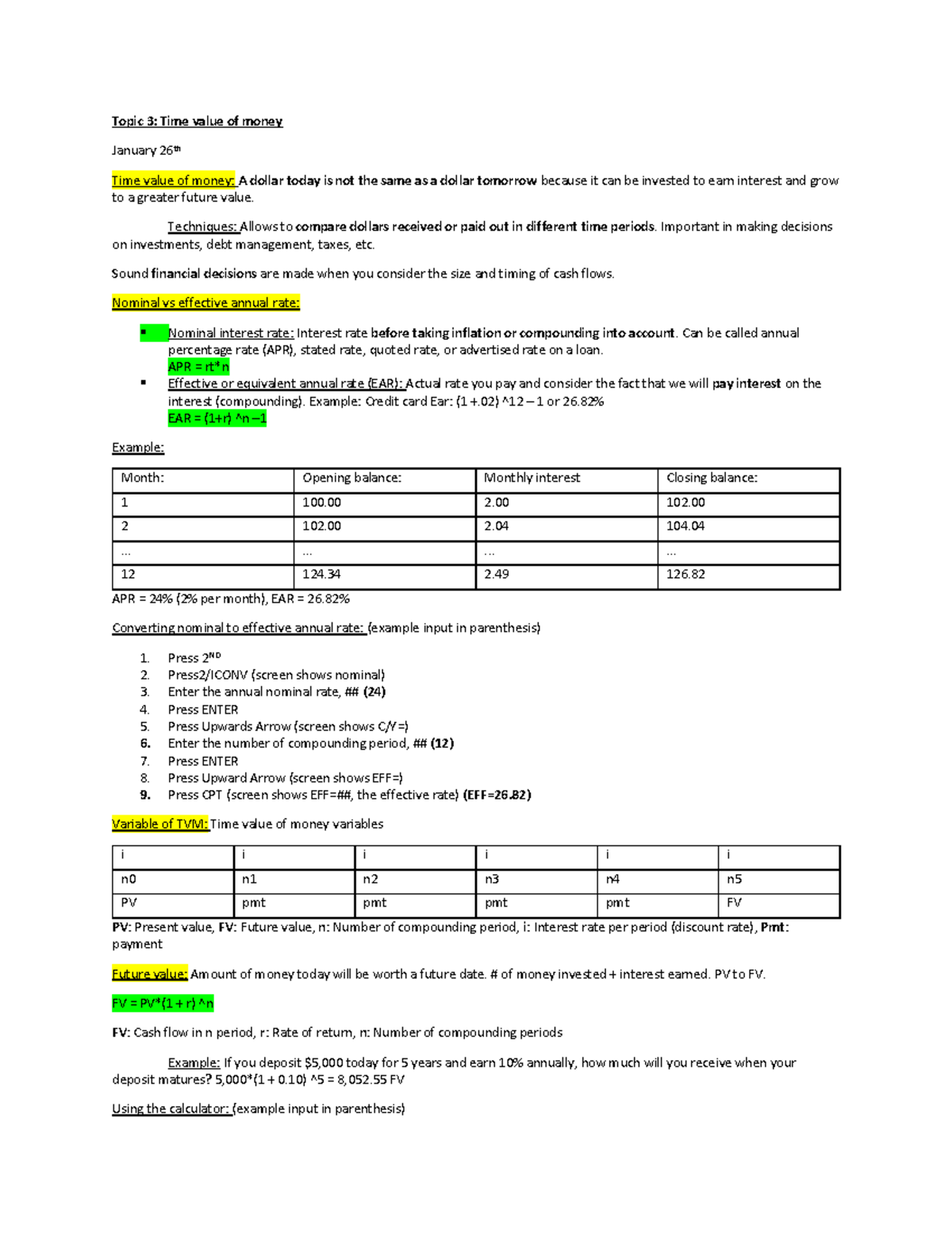 Topic 3: Time Value of Money - Key Concepts and Calculations - Studocu