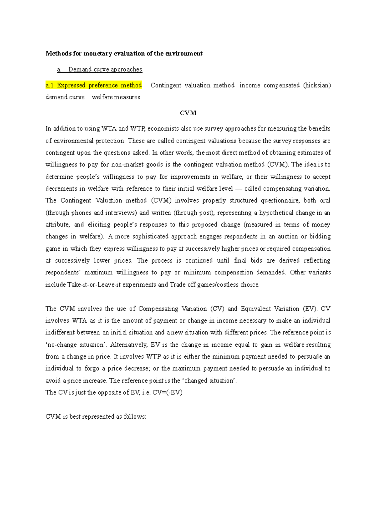 CVM - Contingent Valuation Methods - Methods for monetary evaluation of ...