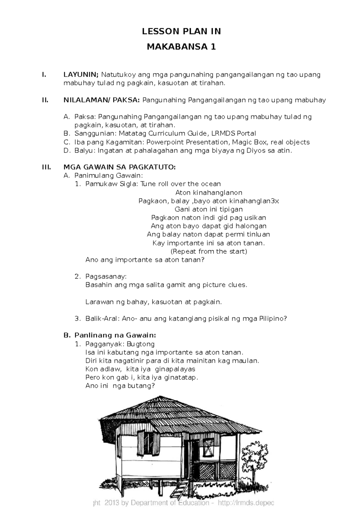 Lesson Plan for Makabansa 1: Basic Needs of Humans - Studocu