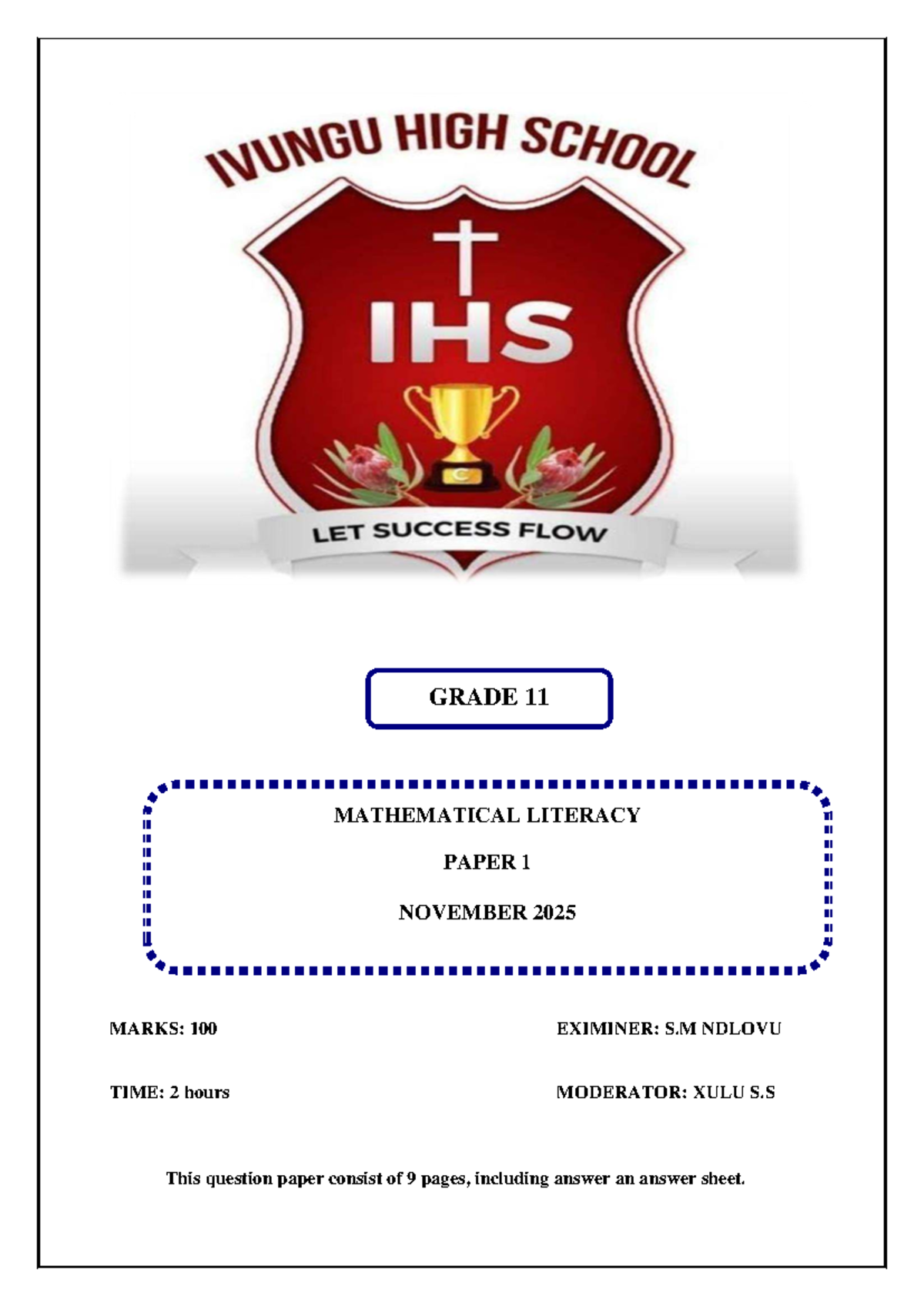 GRADE 11 MATHEMATICAL LITERACY P1 NOV 2023 QUESTION PAPER - Studocu