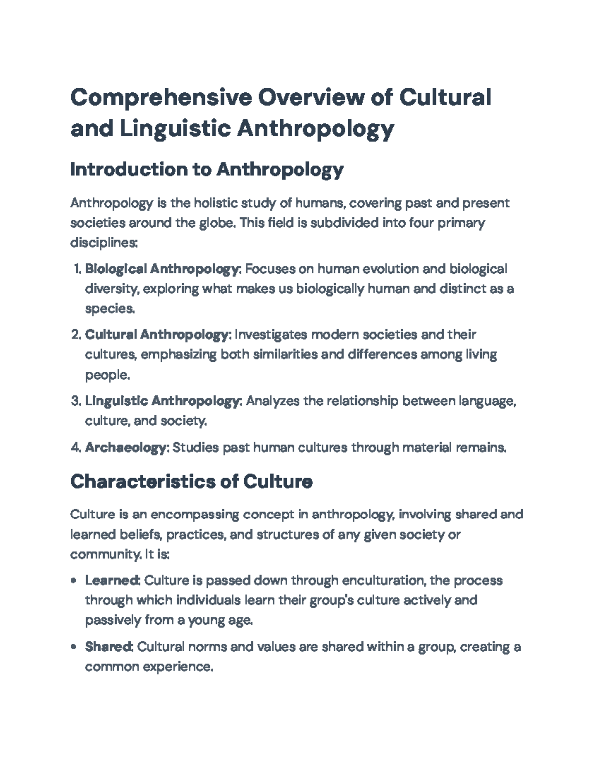 Comprehensive Overview of Cultural & Linguistic Anthropology (ANTH 101 ...