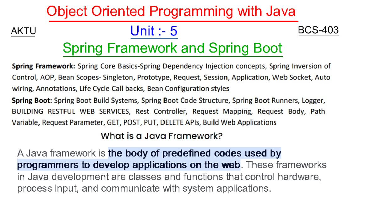 OOPS with Java Unit 5 - Spring Framework & AOP Notes for AKTU - Studocu