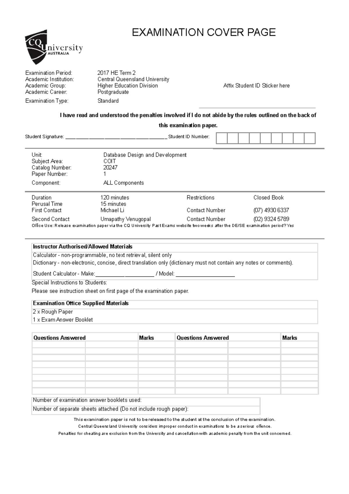 Exam March 2017, questions - EXAMINATION COVER PAGE Examination Period ...
