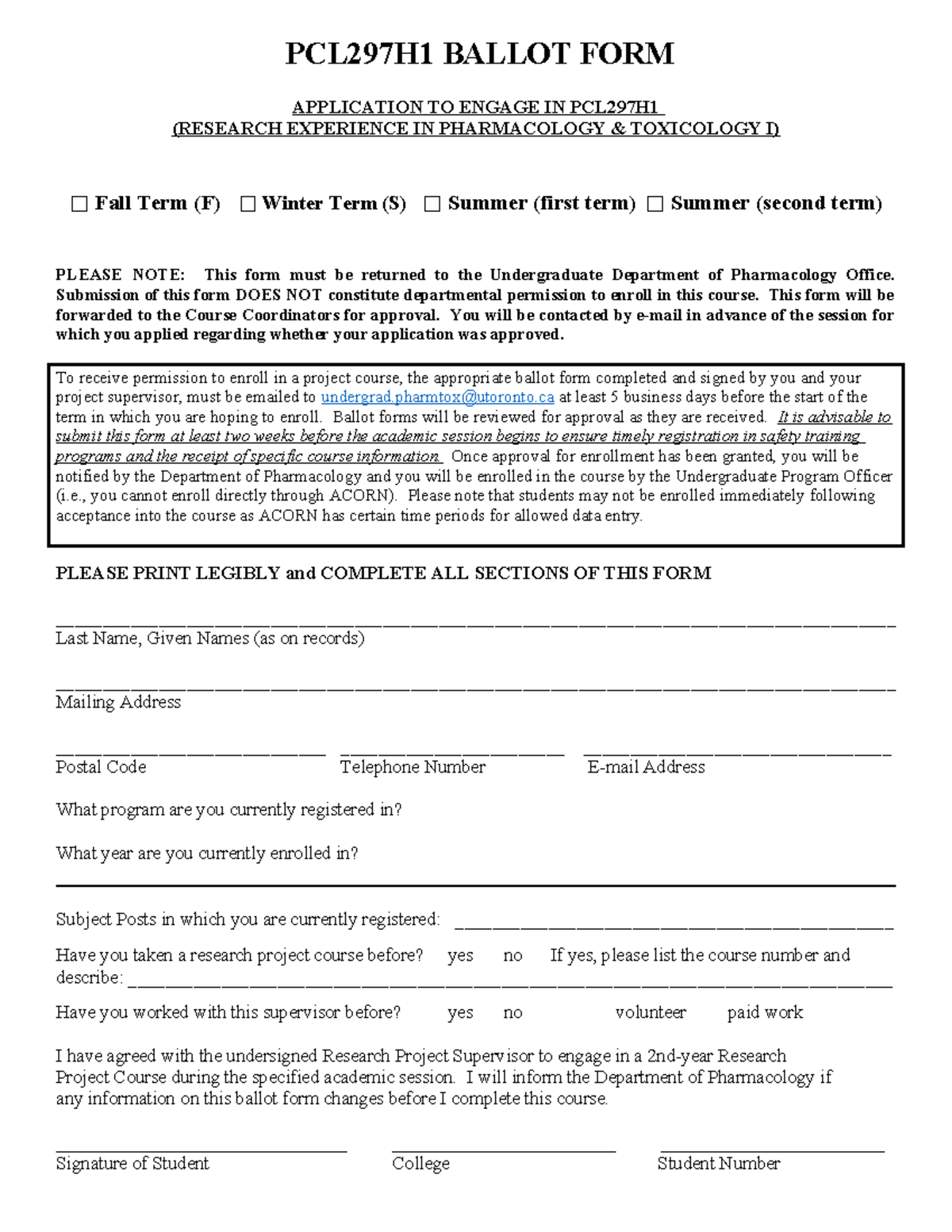 PCL297H1 Research Experience Ballot Form Submission Guidelines - Studocu
