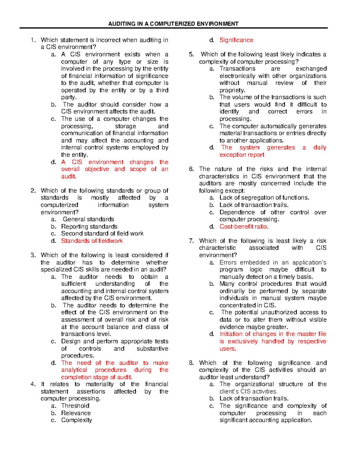 CIS-TB - Auditing in a Computerized Environment Study Guide - Studocu