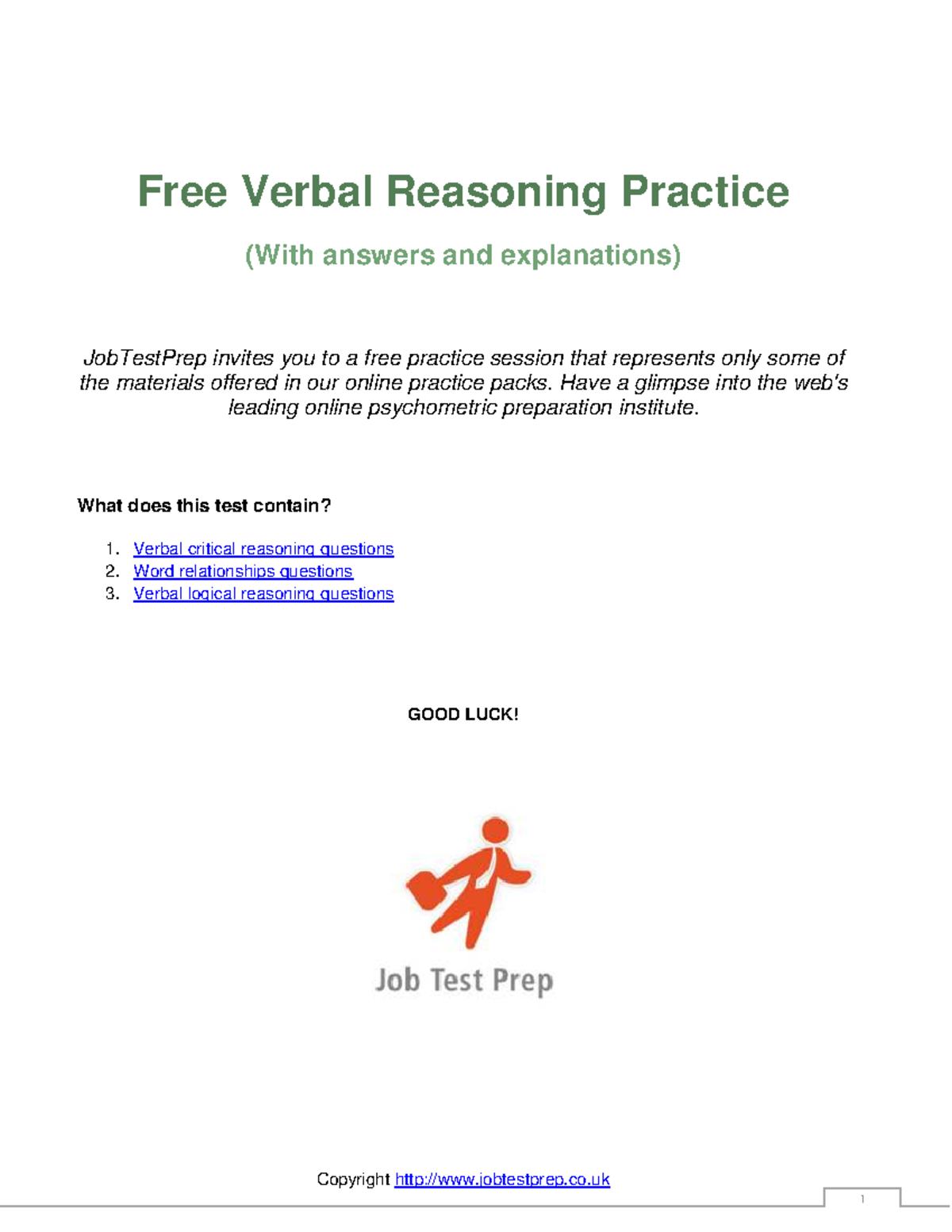 Free Verbal Reasoning Practice Questions & Answers - Studocu