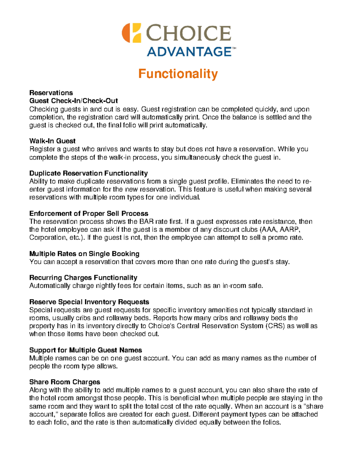 Choice Advantage Functionality Overview and Features Guide - Studocu