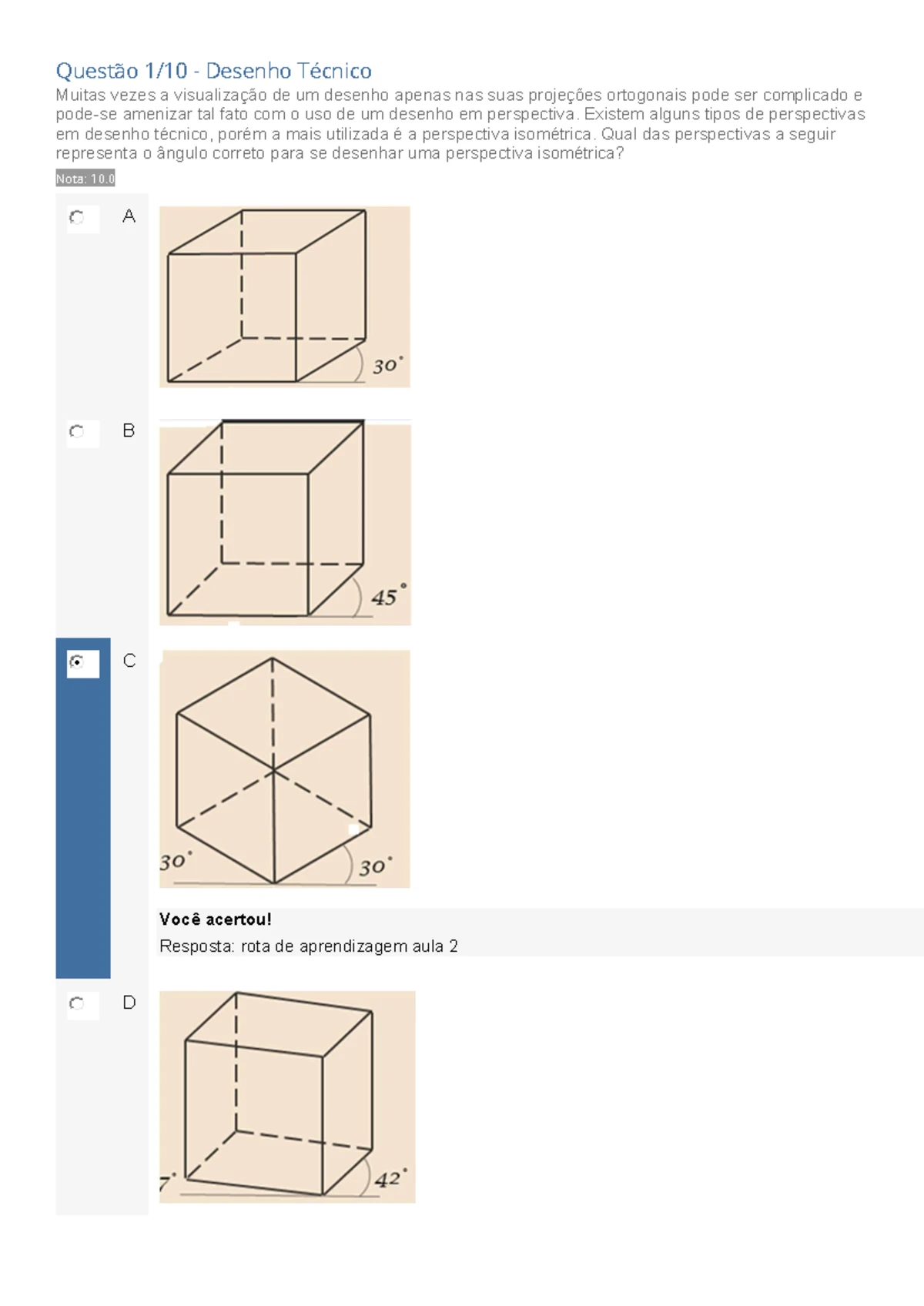 Gabarito Prova Desenho Técnico 3 - UNINTER - Studocu