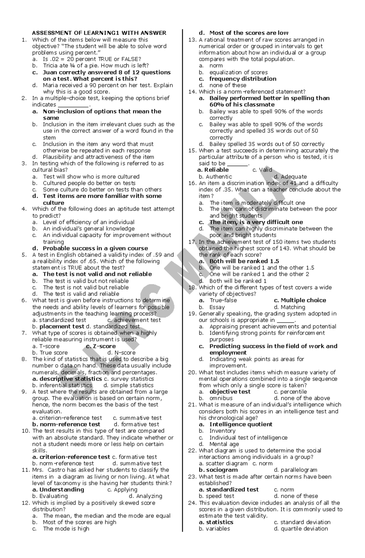 Assessment 1: Key Concepts and Answers for Learning Evaluation - Studocu