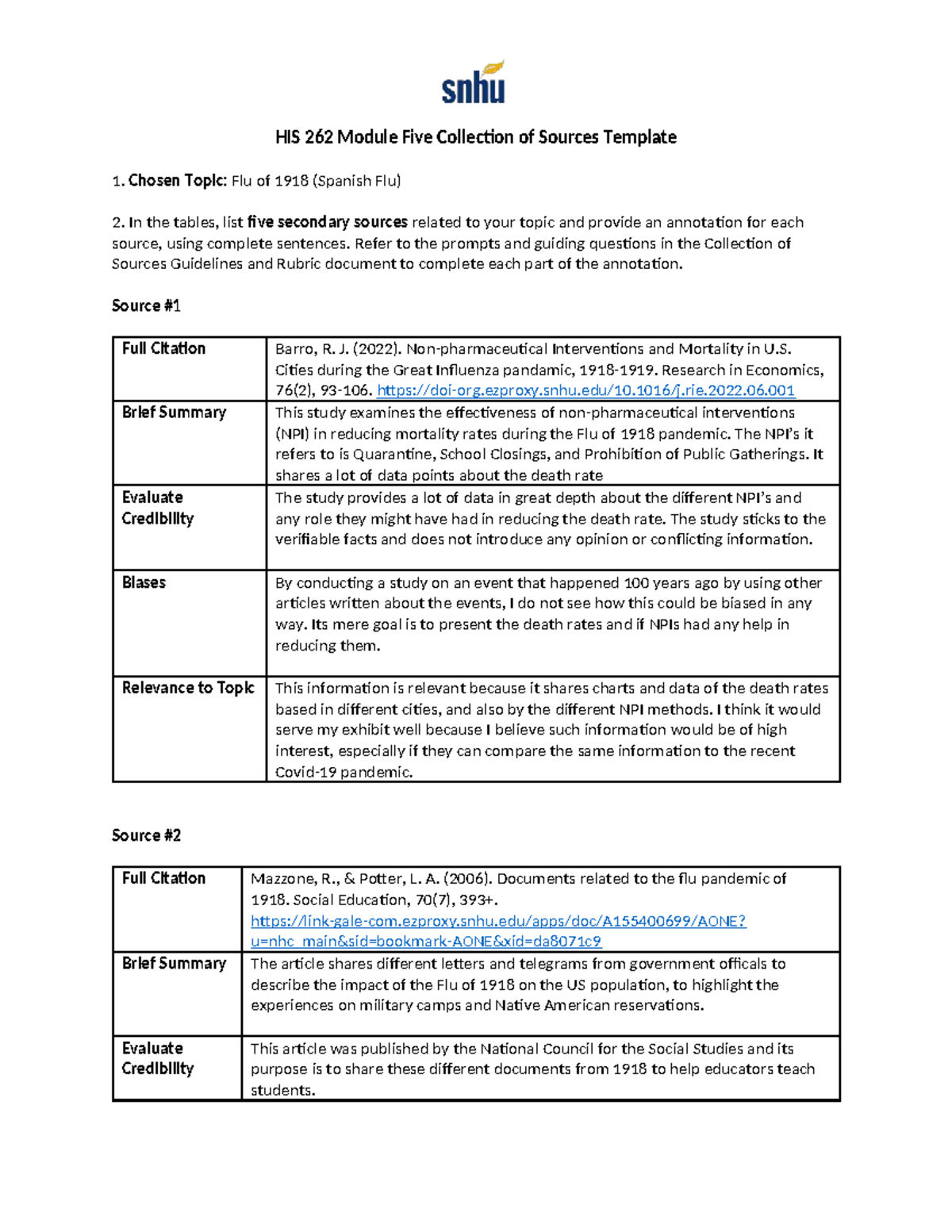 HIS 262 Module Five Annotated Sources on the 1918 Flu Pandemic - Studocu