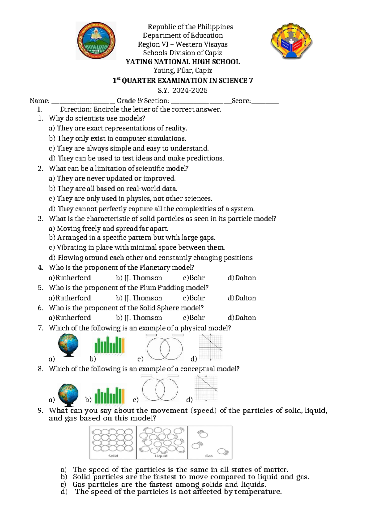 G7 Science 7 1st Quarter Exam Sample Questions and Answers - Studocu
