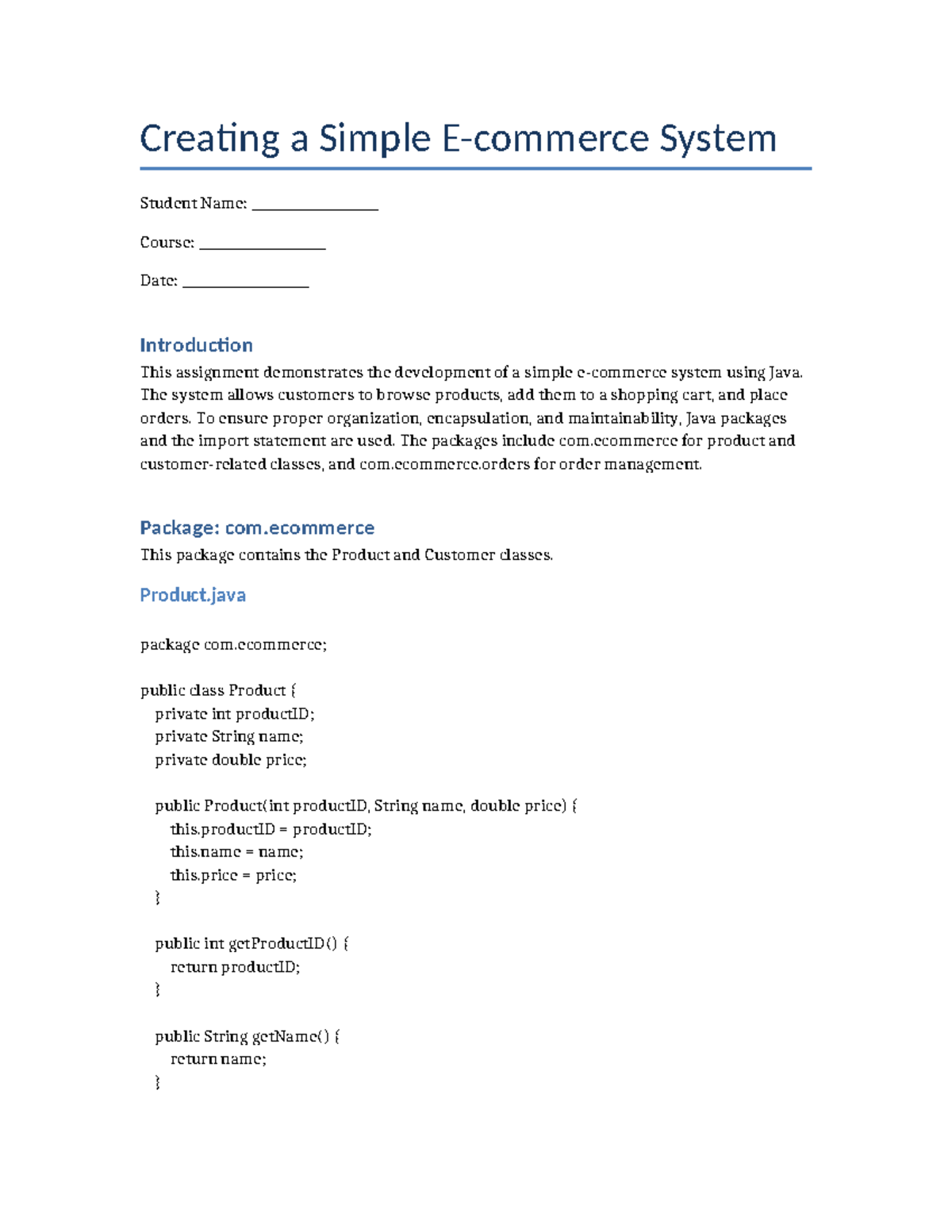 Ecommerce System Development Assignment - CS101 - Studocu