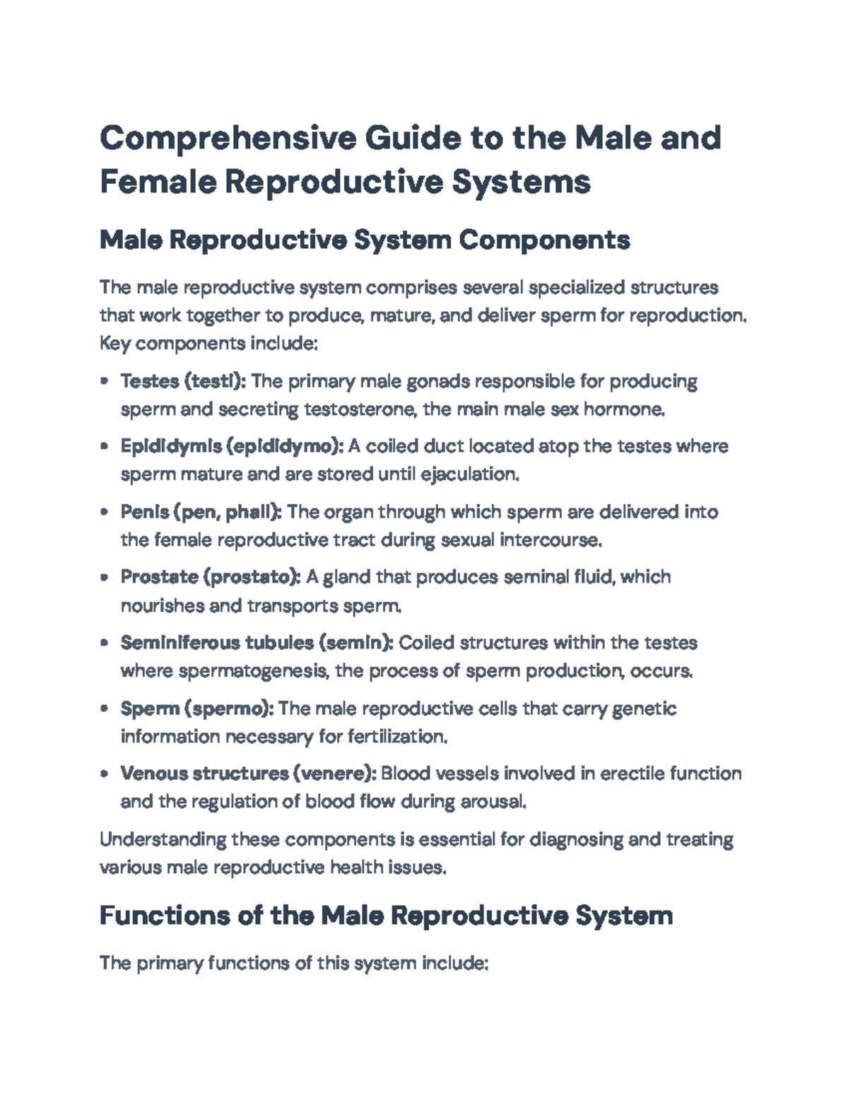 Comprehensive Overview of Male & Female Reproductive Systems - Studocu