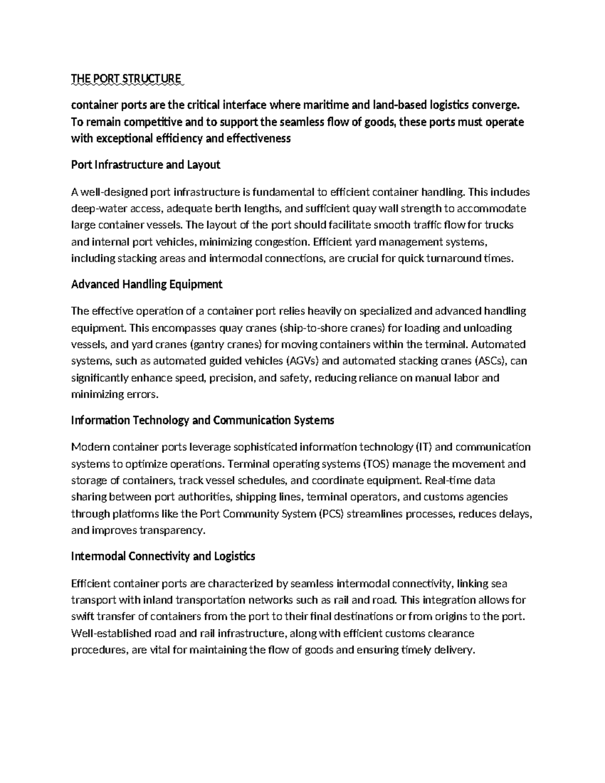 THE PORT STRUCTURE: Container Ports Efficiency & Operations Notes - Studocu